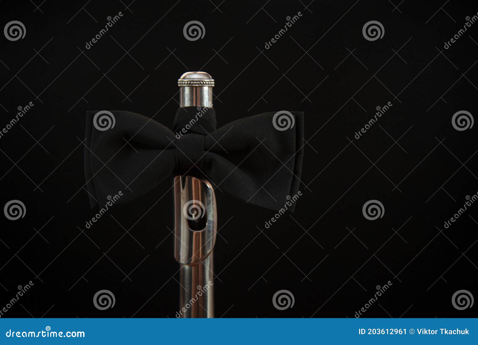 Flute in Bow Tie on Black Background Stock Image - Image of play ...
