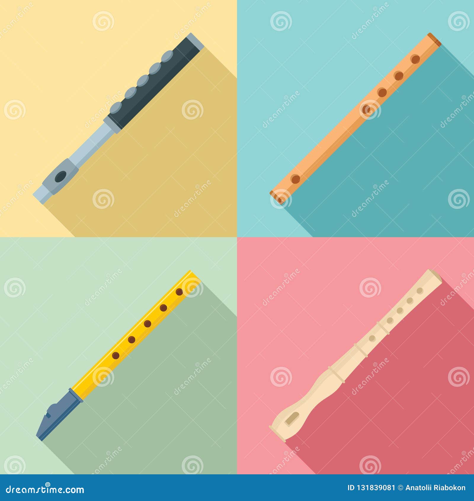 Flute icon set, flat style stock vector. Illustration of clarinet ...