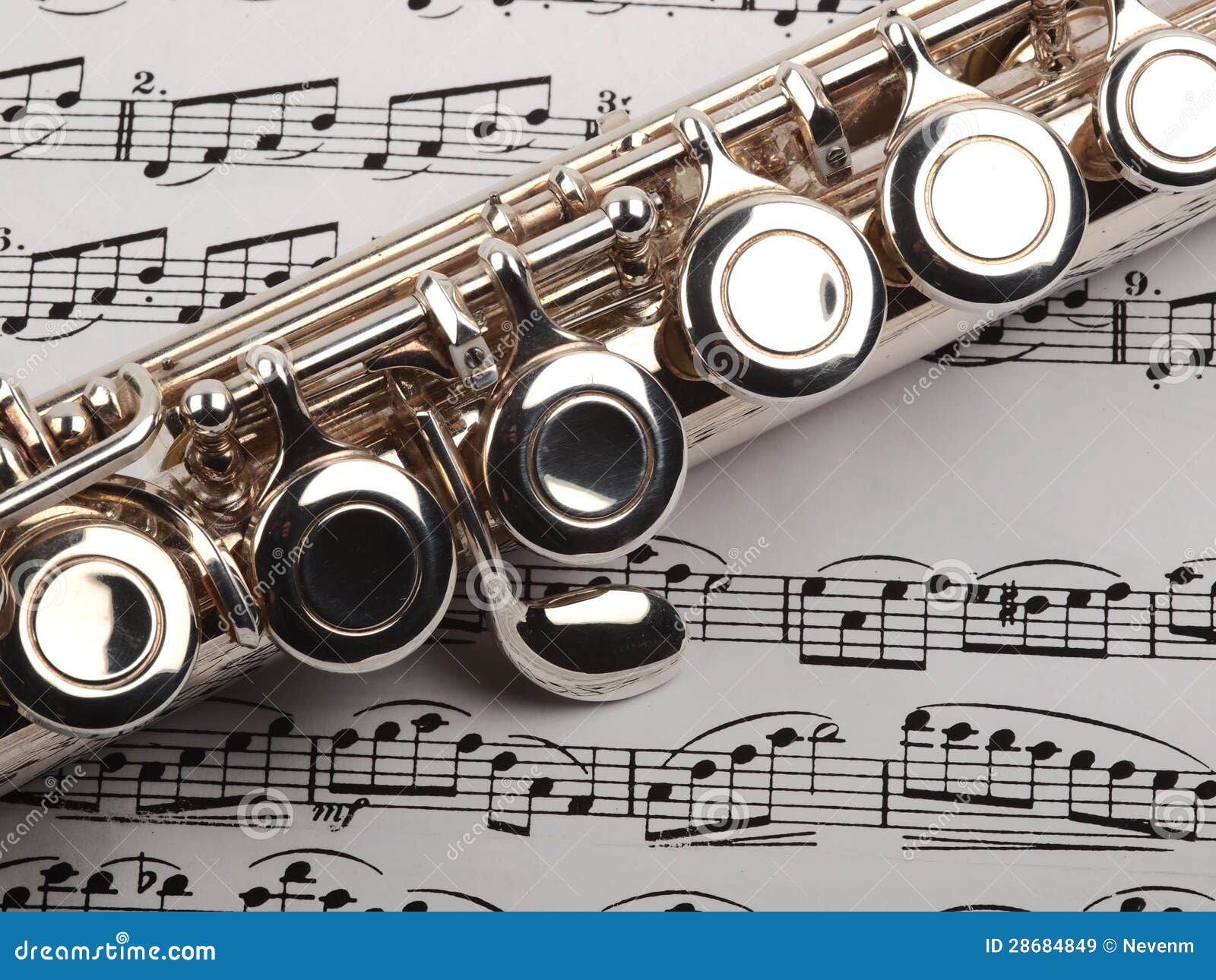 Flute and musical notes stock image. Image of reflective - 28684849