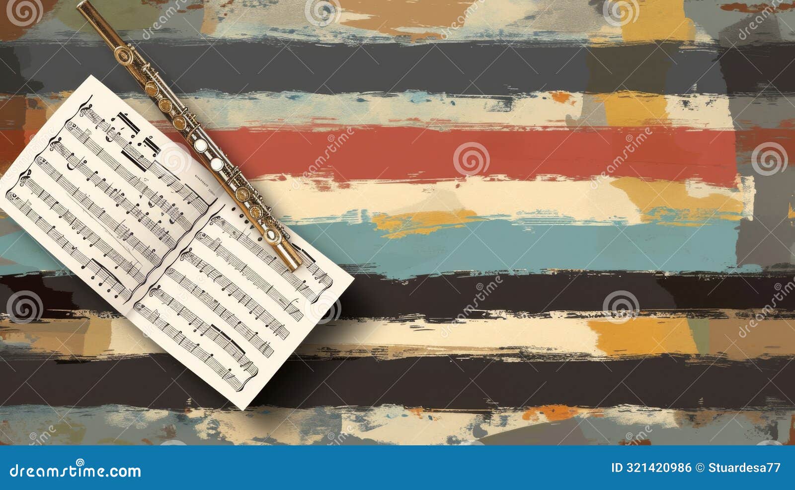Flute and Open Sheet Music on Rustic Stripes Stock Photo - Image of ...