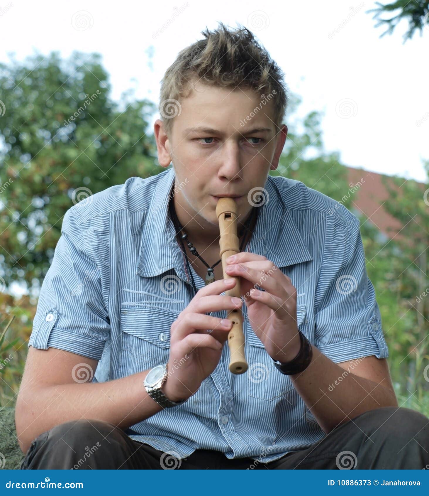 Flute play portrait stock image. Image of watch, peace - 10886373