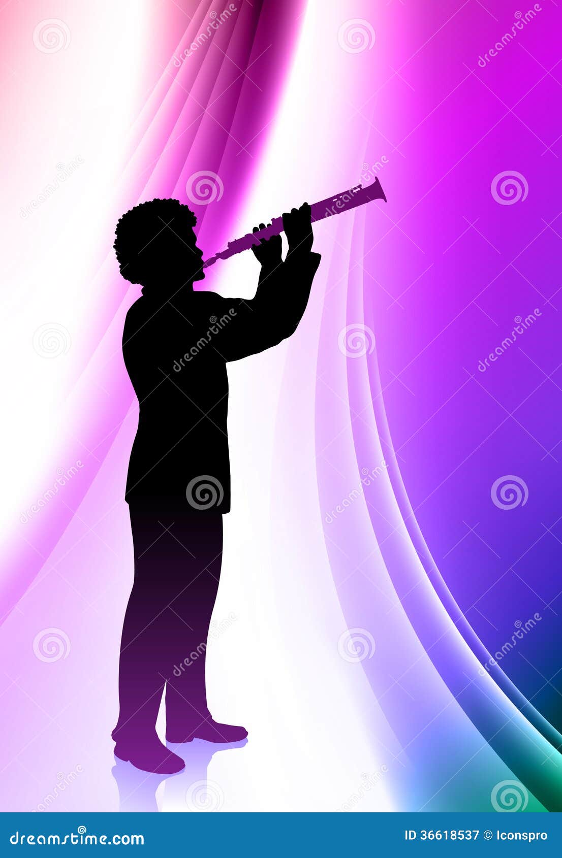 Flute Player on Abstract Color Background Stock Illustration ...