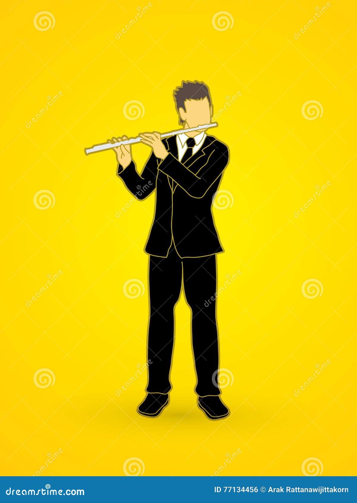 Flute Player Playing Folk Music. Vector Illustration | CartoonDealer ...