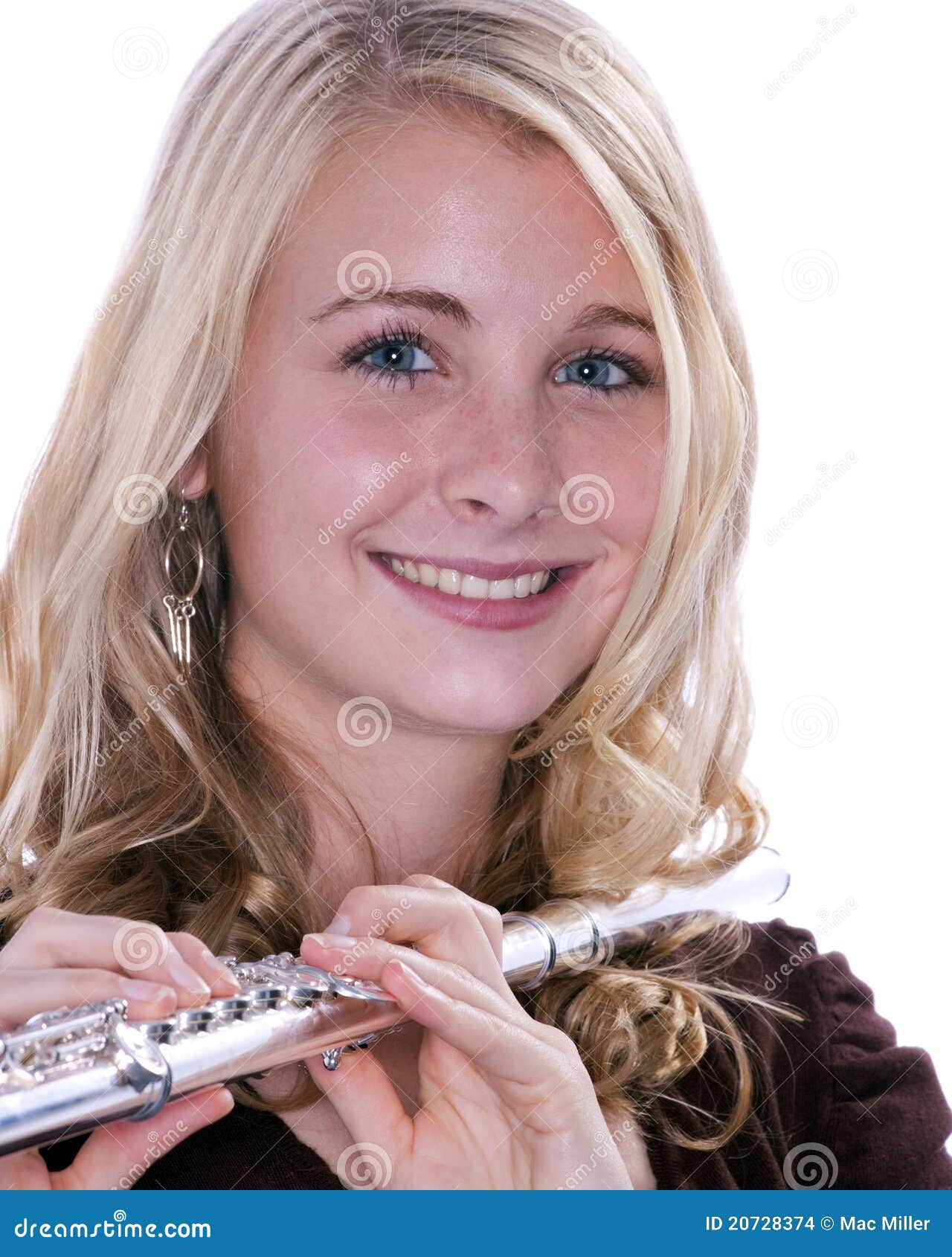 Flute Player Isolated on White Stock Photo - Image of girl, background ...