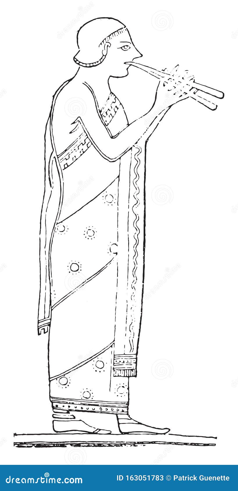 Flute Player, Vintage Engraving Stock Vector - Illustration of flutist ...