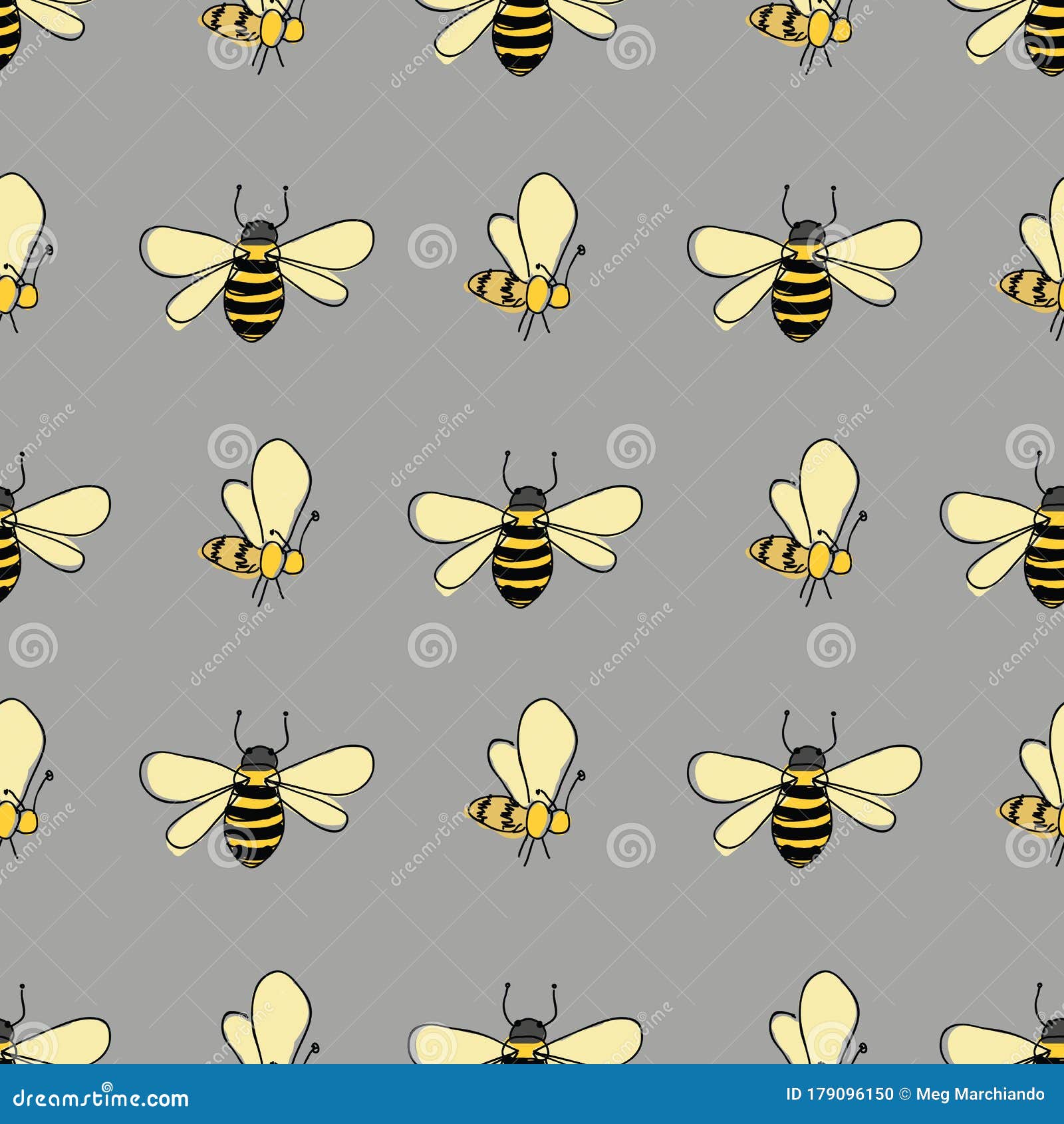 Flutter Bees in Lines on Gray Background Seamless Vector Pattern Stock ...