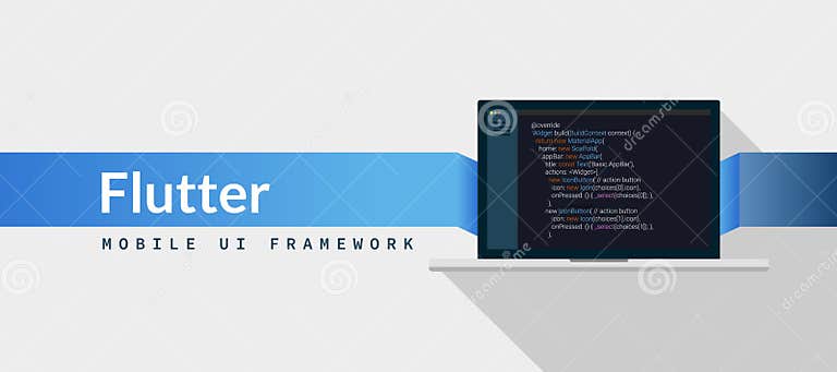 Flutter Ui Framework Dart Programming Language With Script Code On Laptop Screen Programming