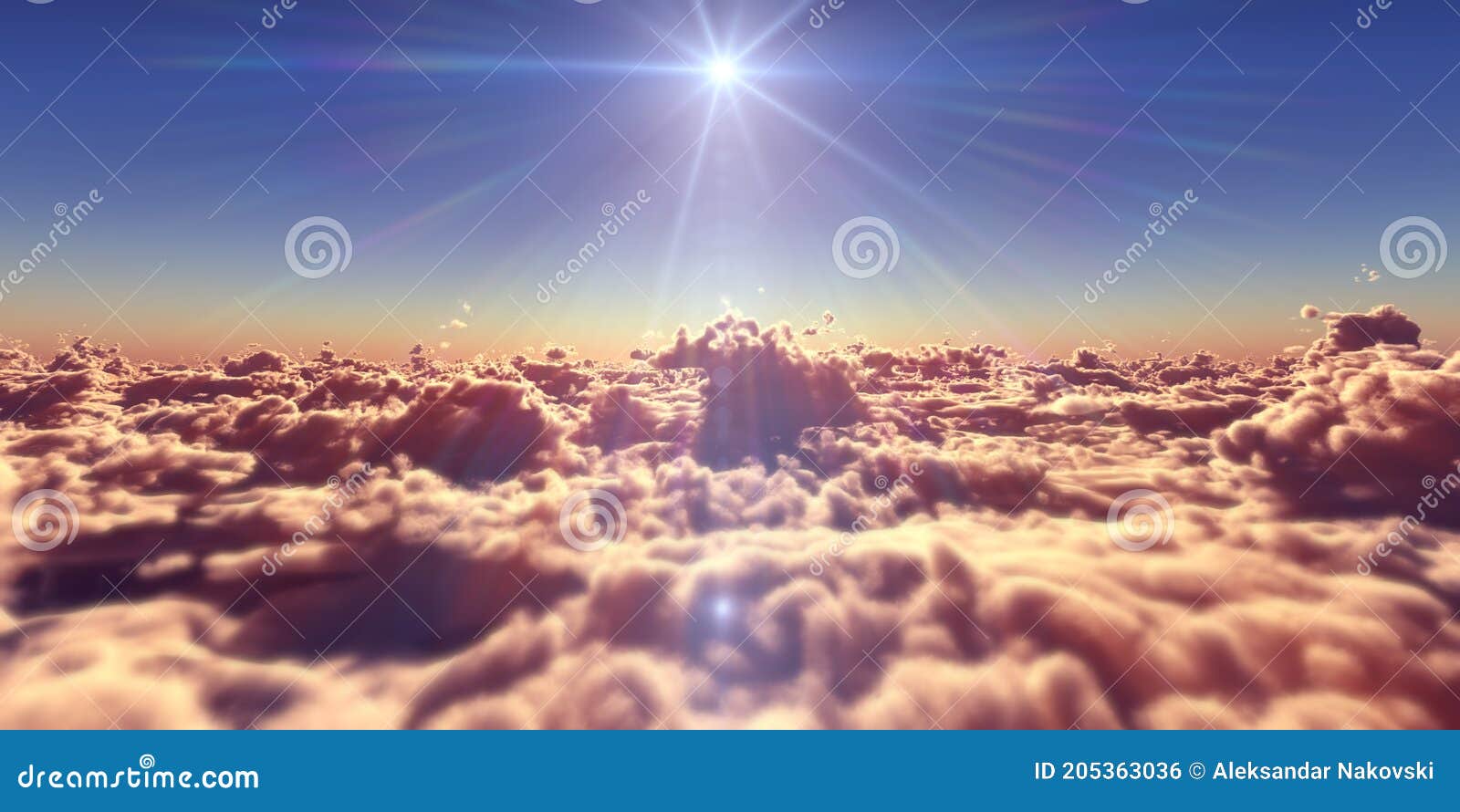 Fly Above Clouds Sunset Landscape Stock Illustration - Illustration of ...