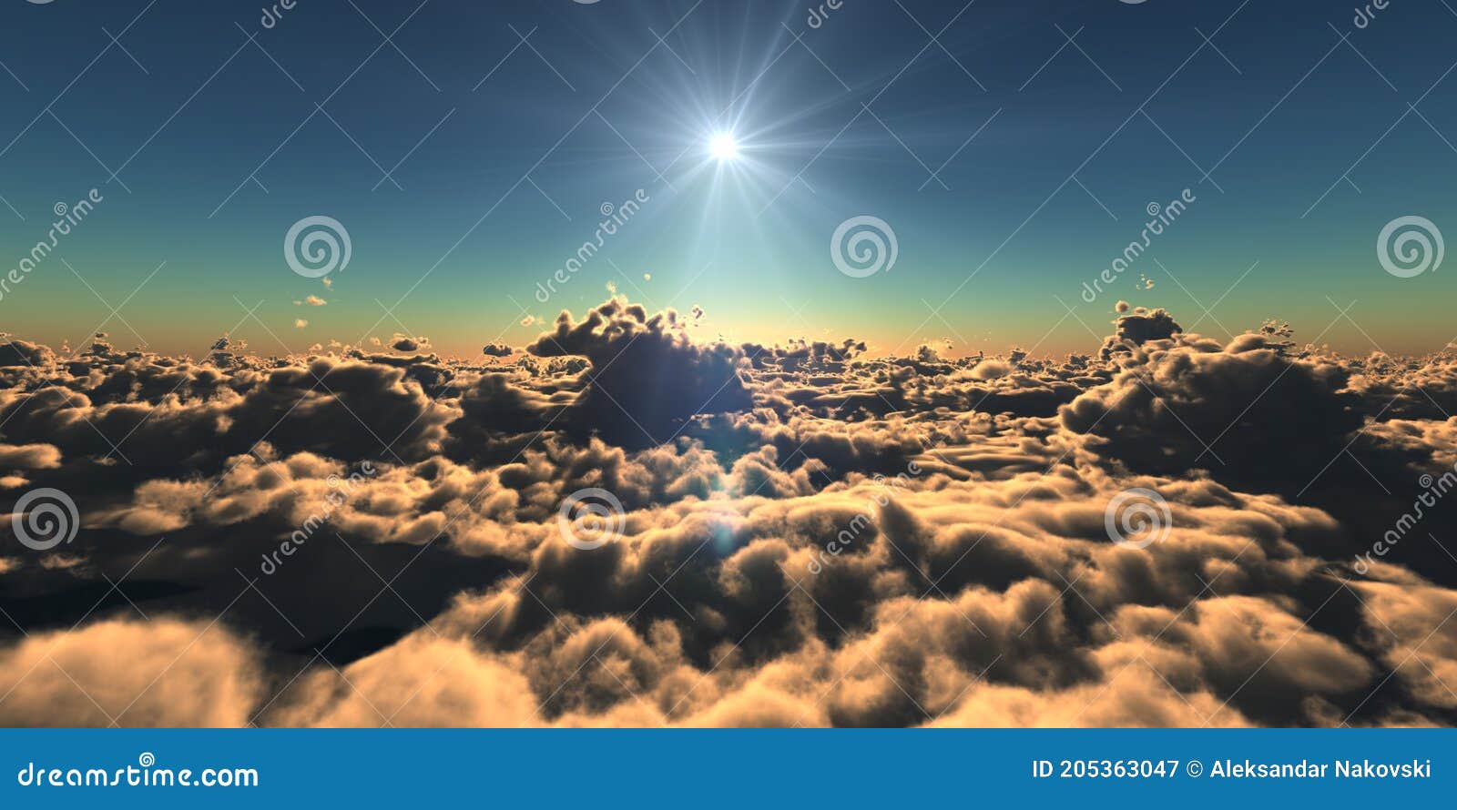 Fly Above Clouds Sunset Landscape Stock Illustration - Illustration of ...