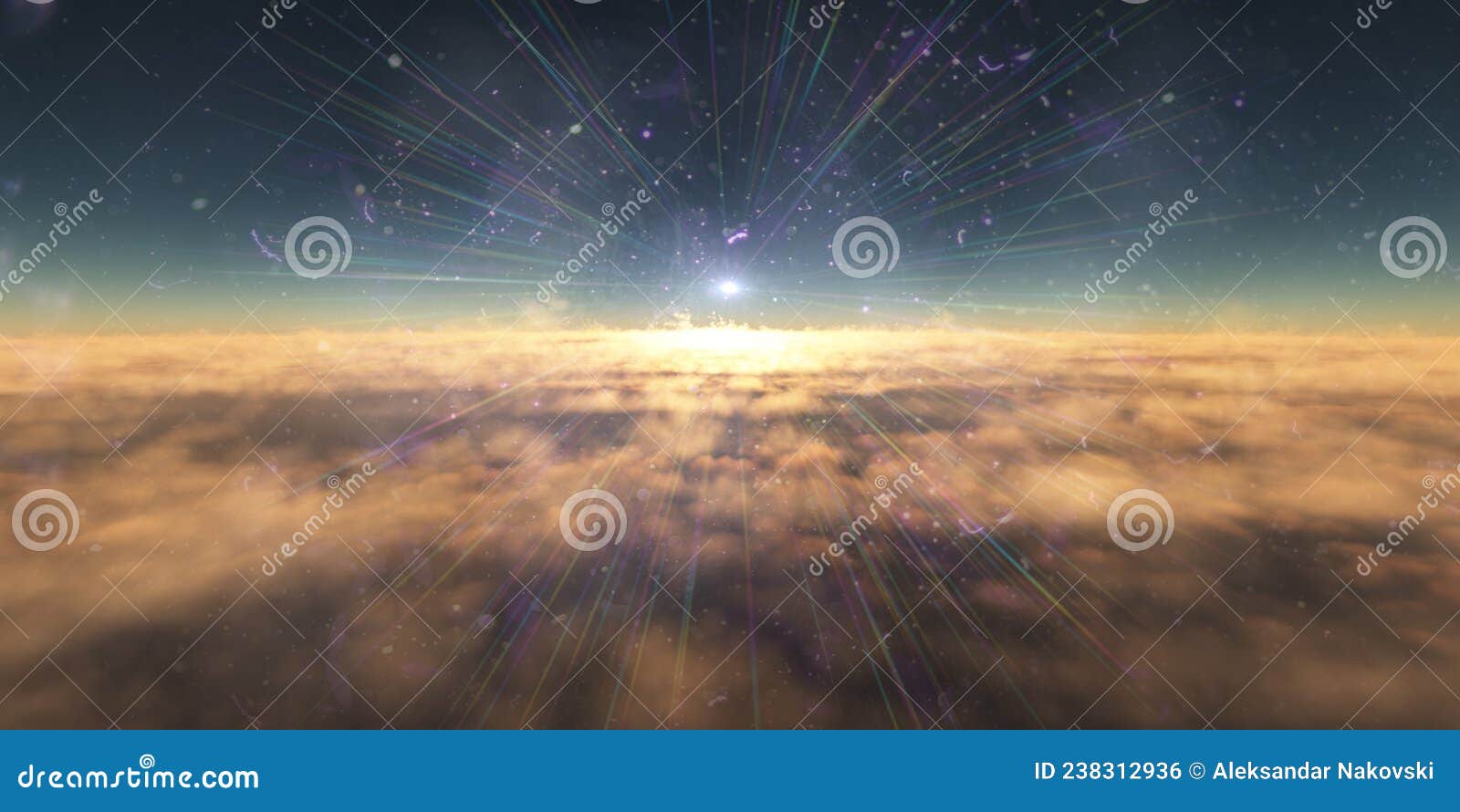 Fly Above Clouds Sunset Landscape Stock Illustration - Illustration of ...