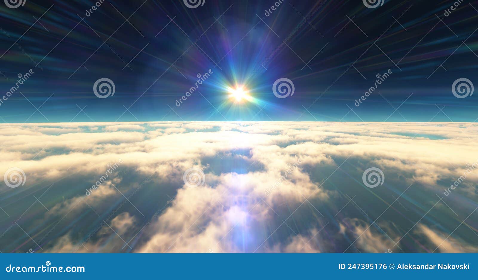 Fly Above Clouds Sunset Landscape 3d Render Stock Illustration ...