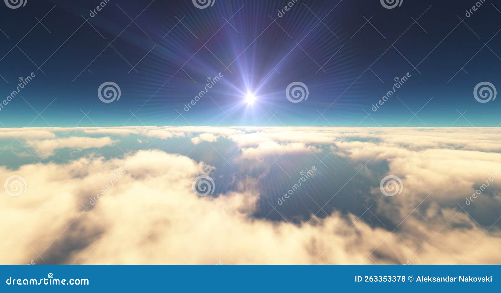 Fly Above Clouds Sunset Landscape 3d Render Stock Illustration ...