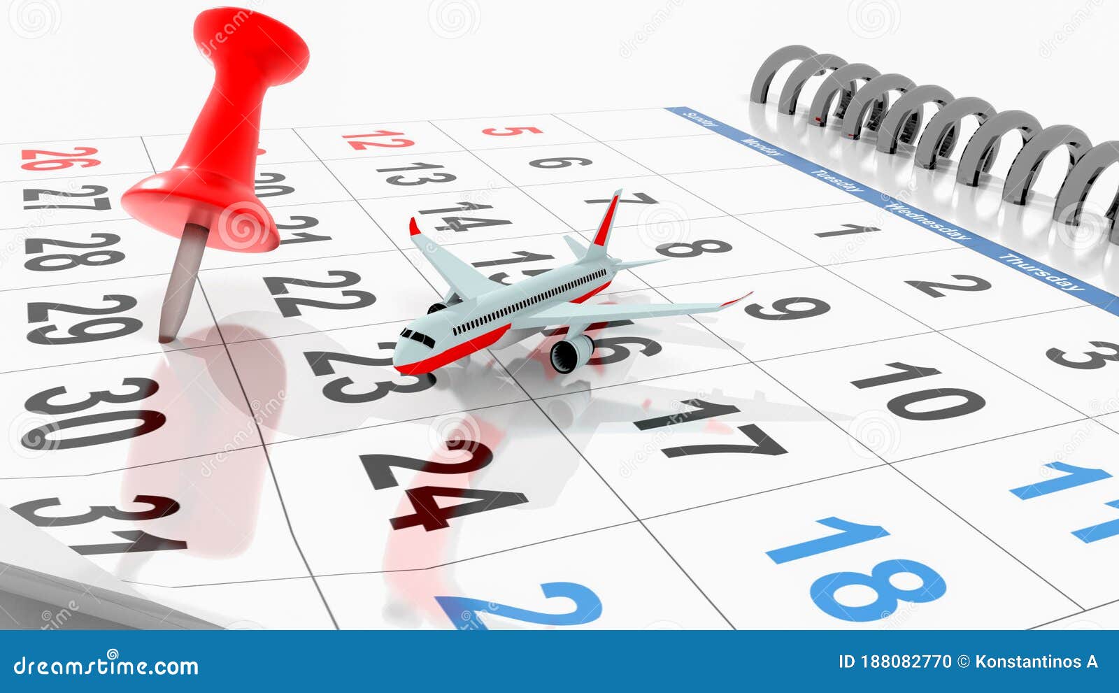 Fly Airplane Calendar Thumbtack Travel Plan - 3d Rendering Stock ...