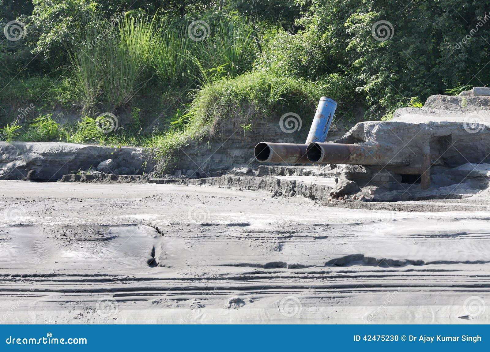 Fly Ash Dump Yards with Drain Pipes Stock Photo - Image of drain ...