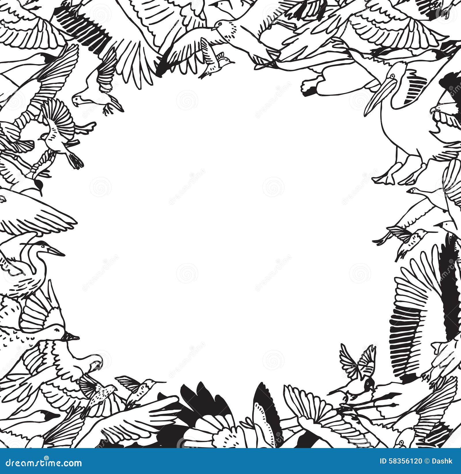 Fly Birds Frame Border Black Isolate on White Stock Vector ...