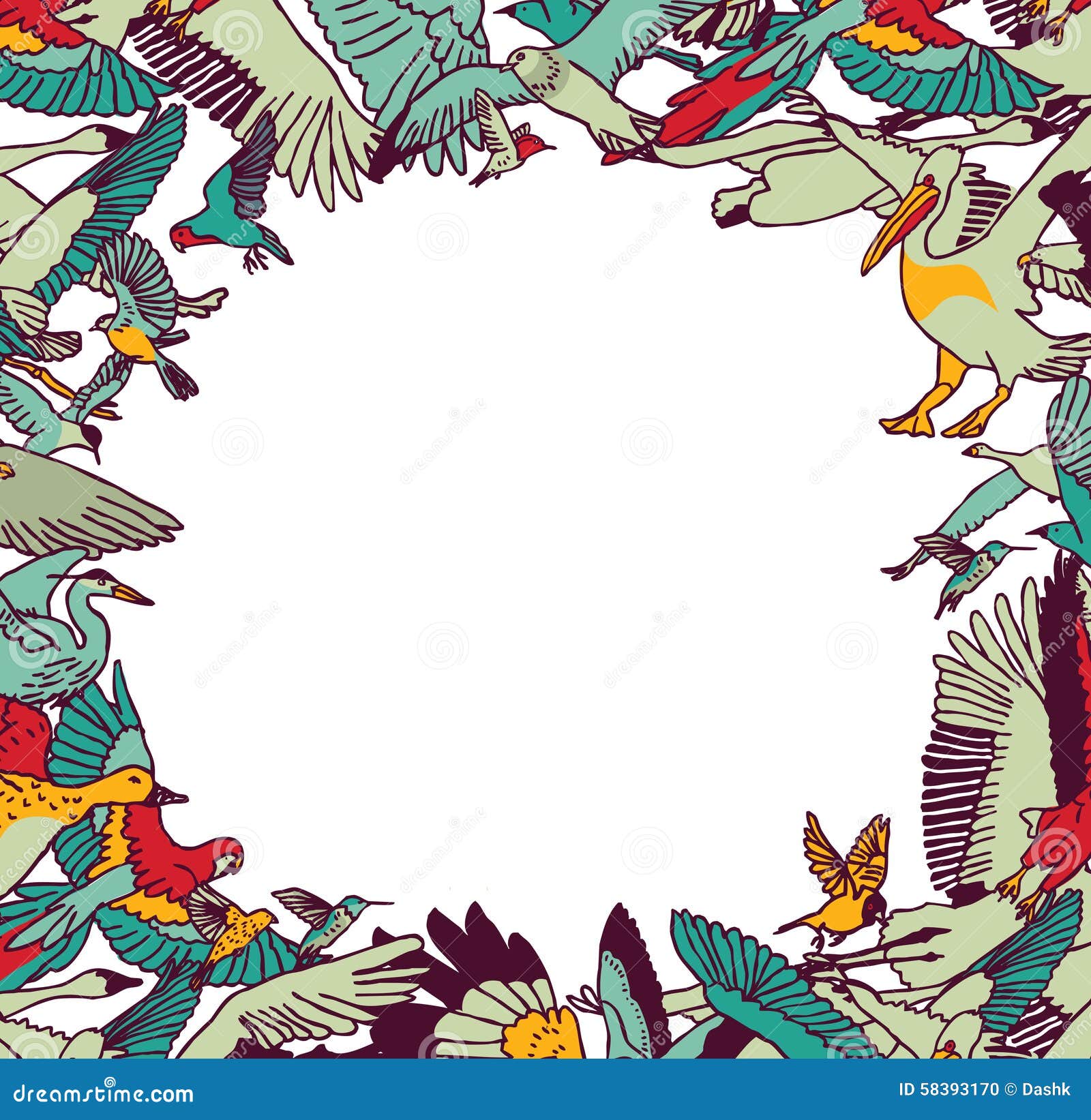 Fly Birds Frame Border Color Isolate on White Stock Vector ...