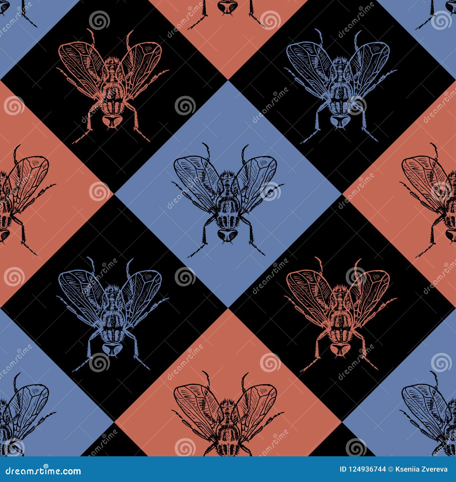 Fly Blue and Red Vector Seamless Pattern Stock Vector - Illustration of ...