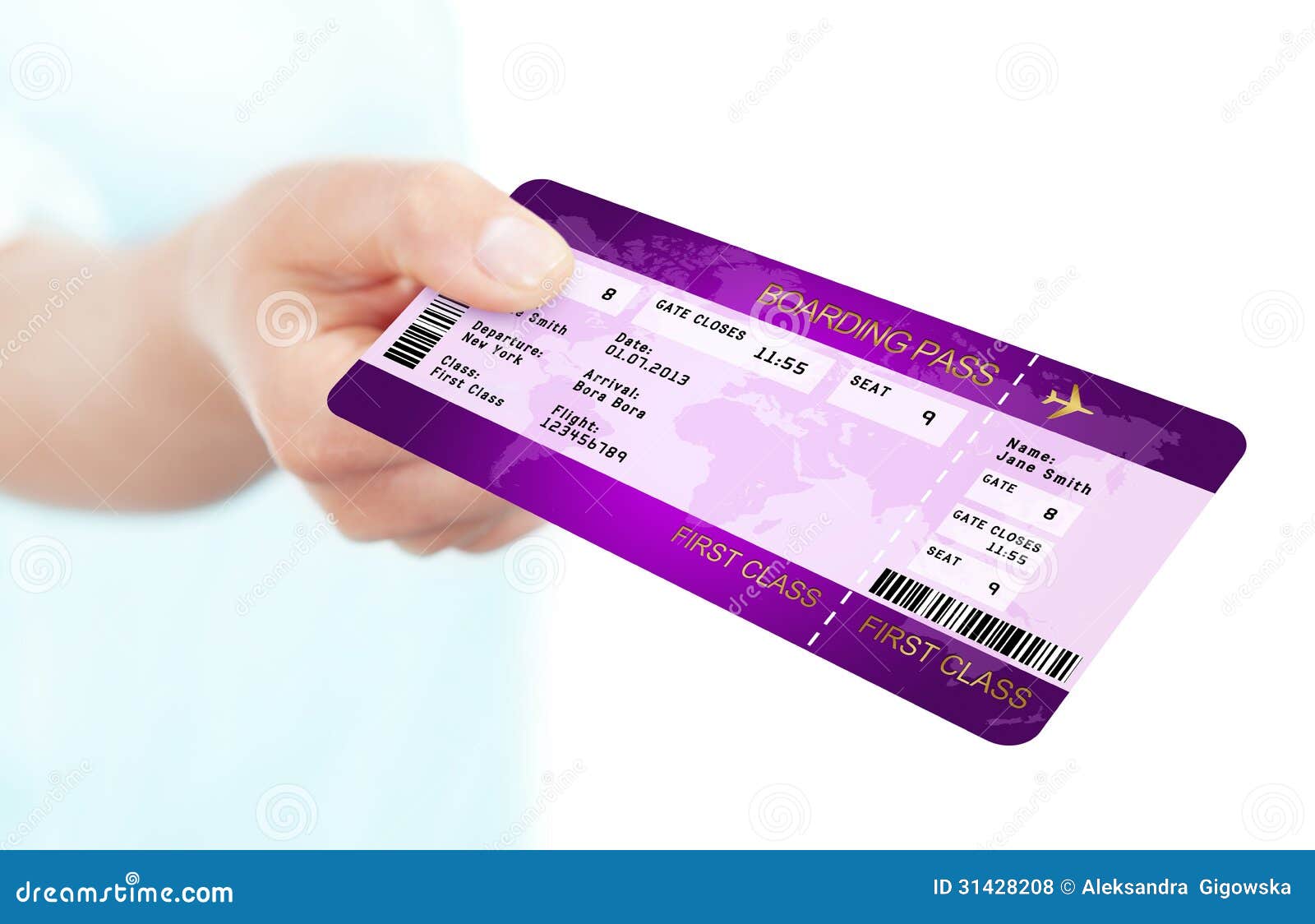 Fly Boarding Pass Ticket Holded by Hand Over White Background Stock ...