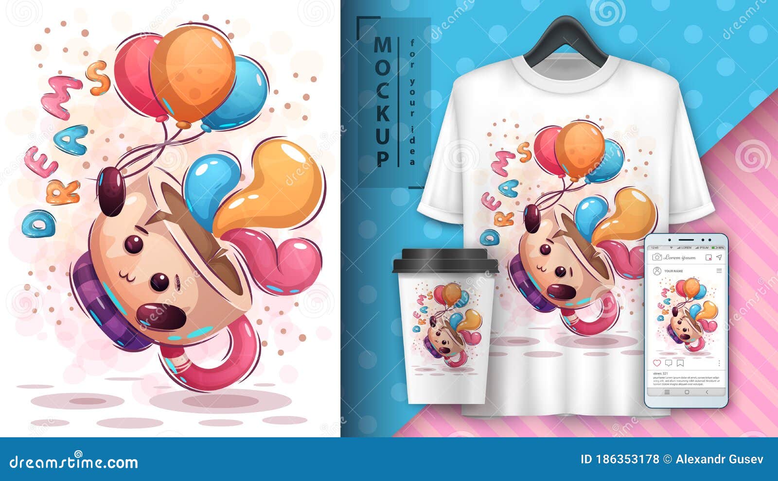 Fly Cup Airballoon Poster and Merchandising Stock Vector - Illustration ...