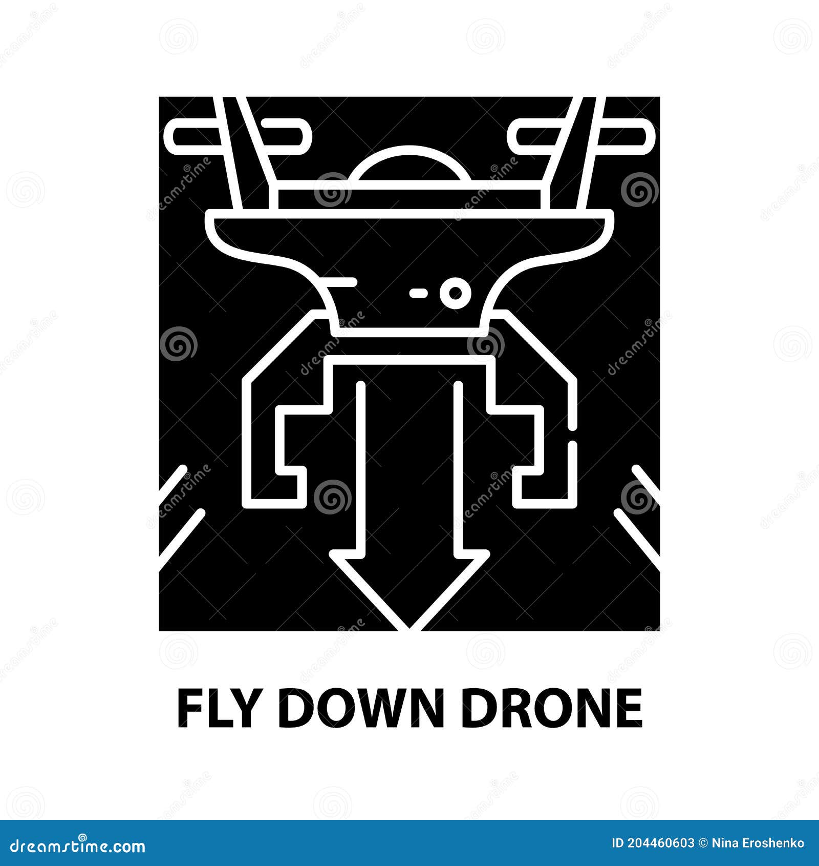 Fly Down Drone Icon, Black Vector Sign with Editable Strokes, Concept ...