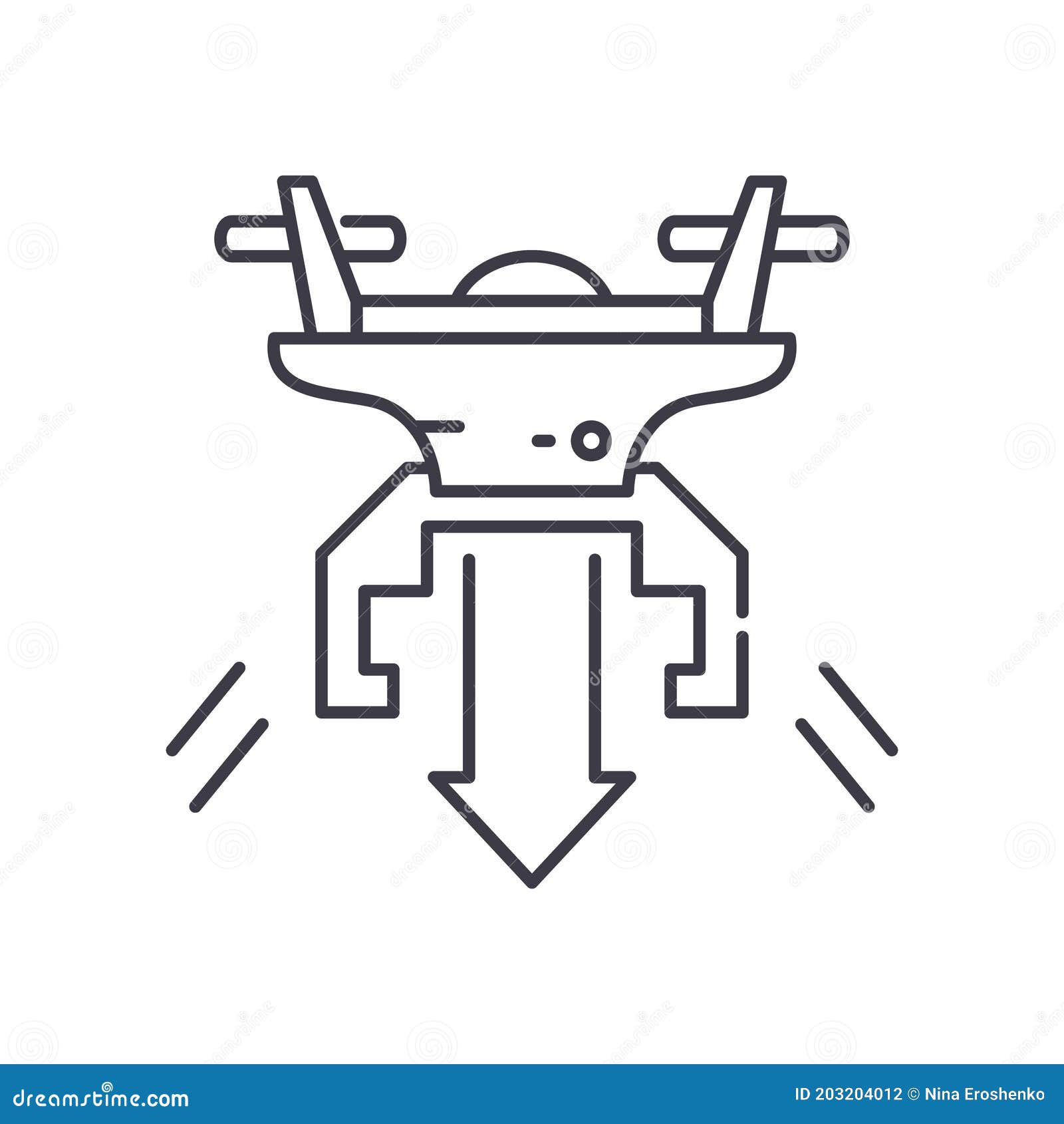 Fly Down Drone Icon, Linear Isolated Illustration, Thin Line Vector ...