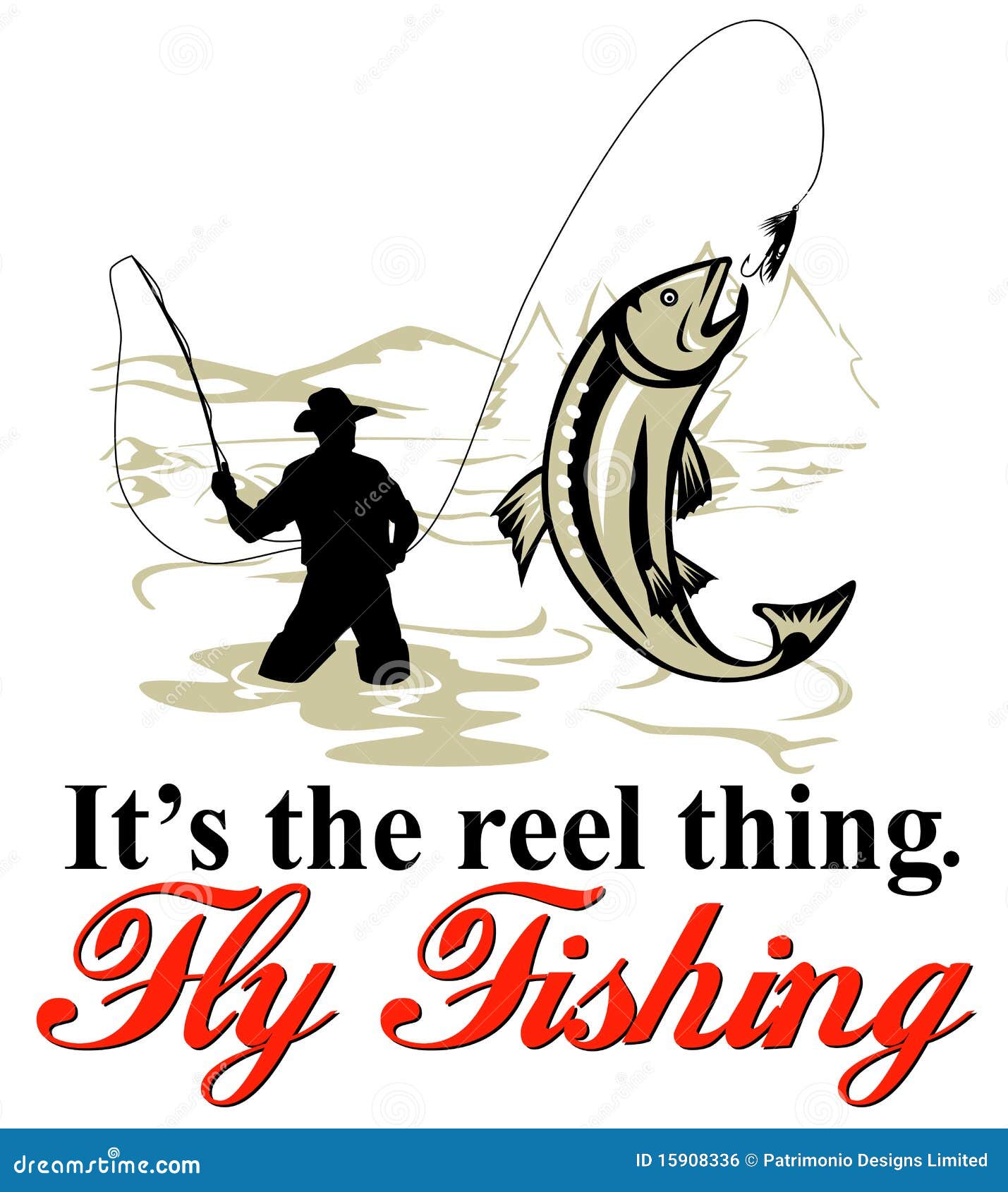 Fly Fisherman Catching Trout Fish Cartoon | CartoonDealer.com #35734091