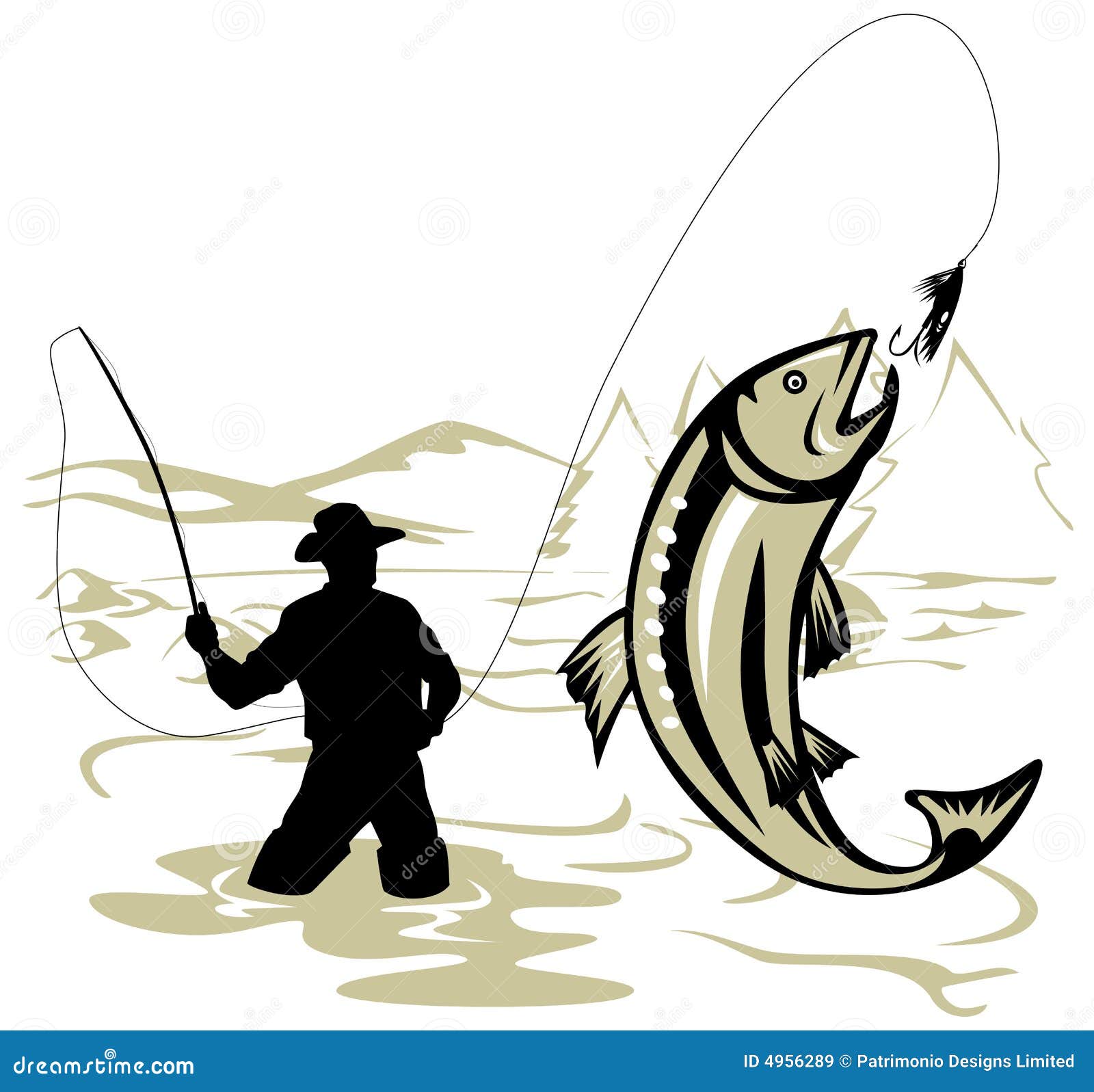 Fly Fisherman Catching a Trout Stock Vector - Illustration of fishing ...