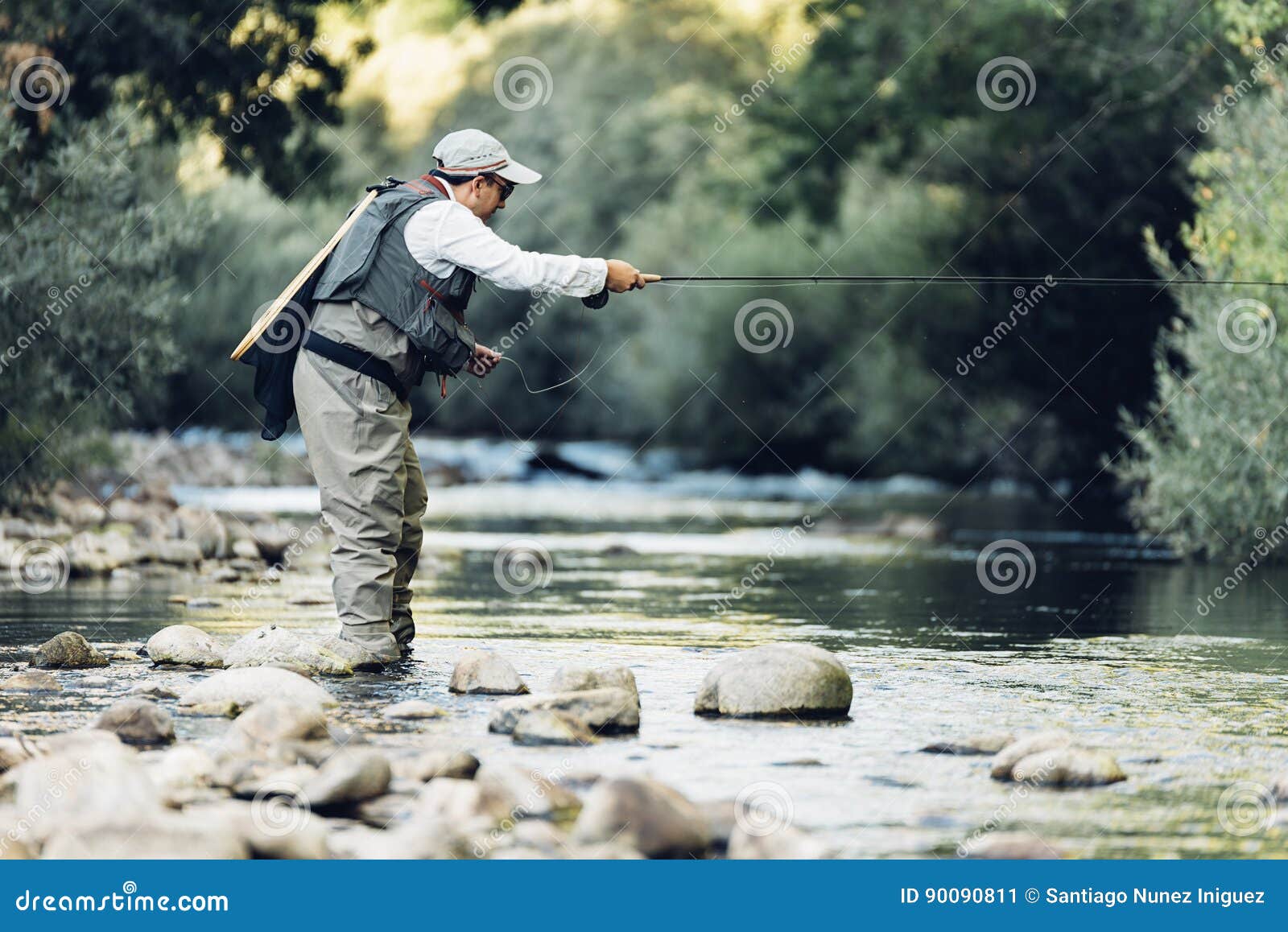 Fly Fisherman Using Flyfishing Rod. Stock Image - Image of people ...