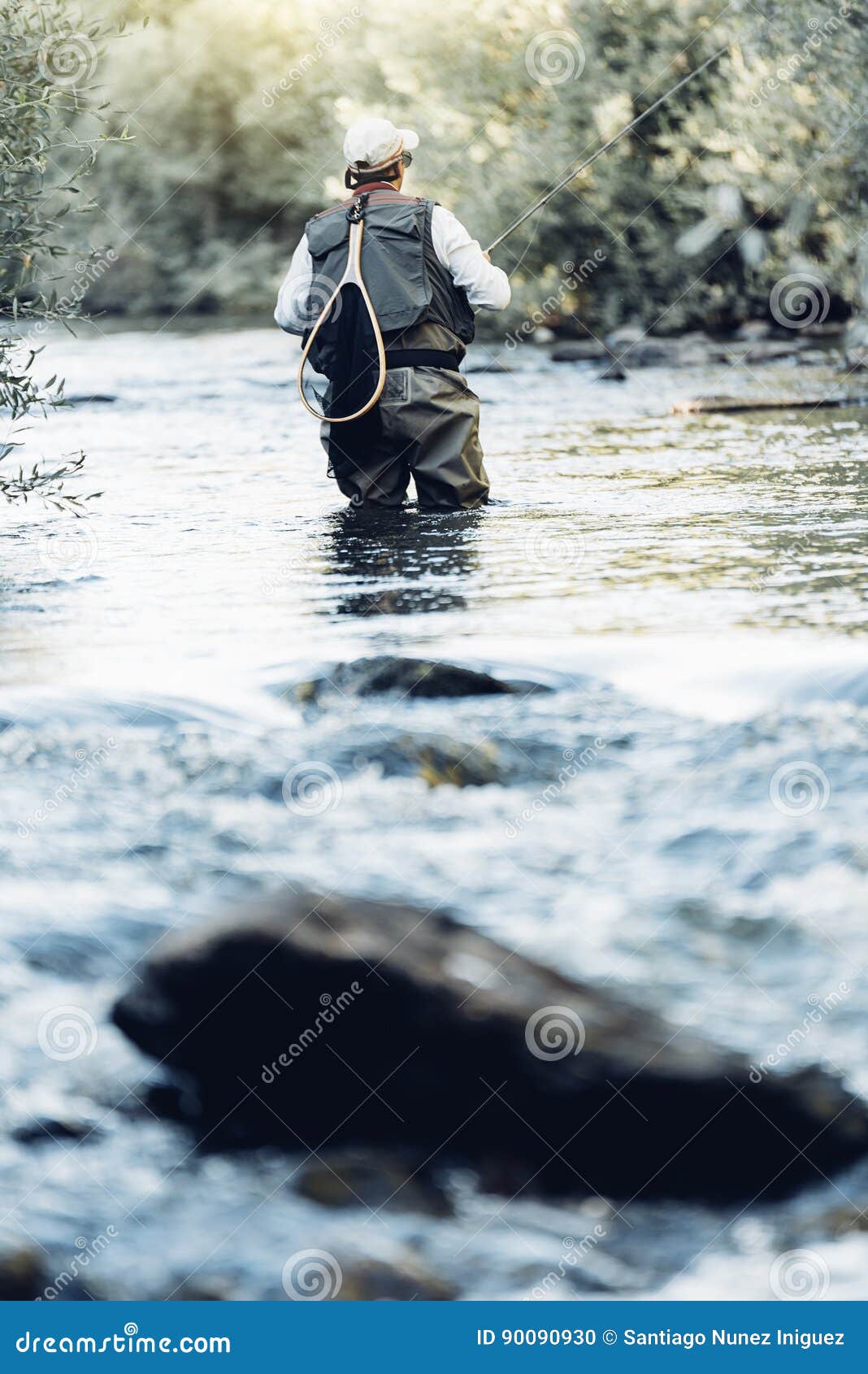 Fly Fisherman Using Flyfishing Rod. Stock Photo - Image of salmon ...