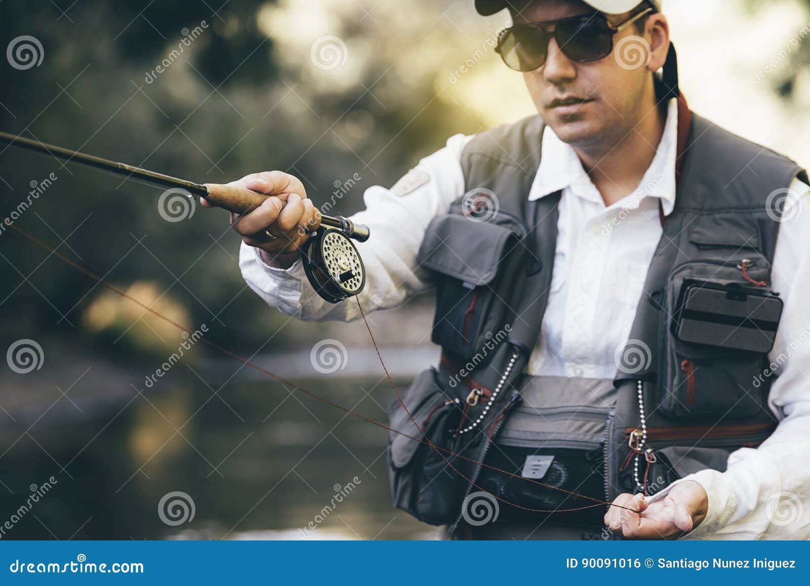 Fly Fisherman Using Flyfishing Rod. Stock Photo - Image of hobby ...