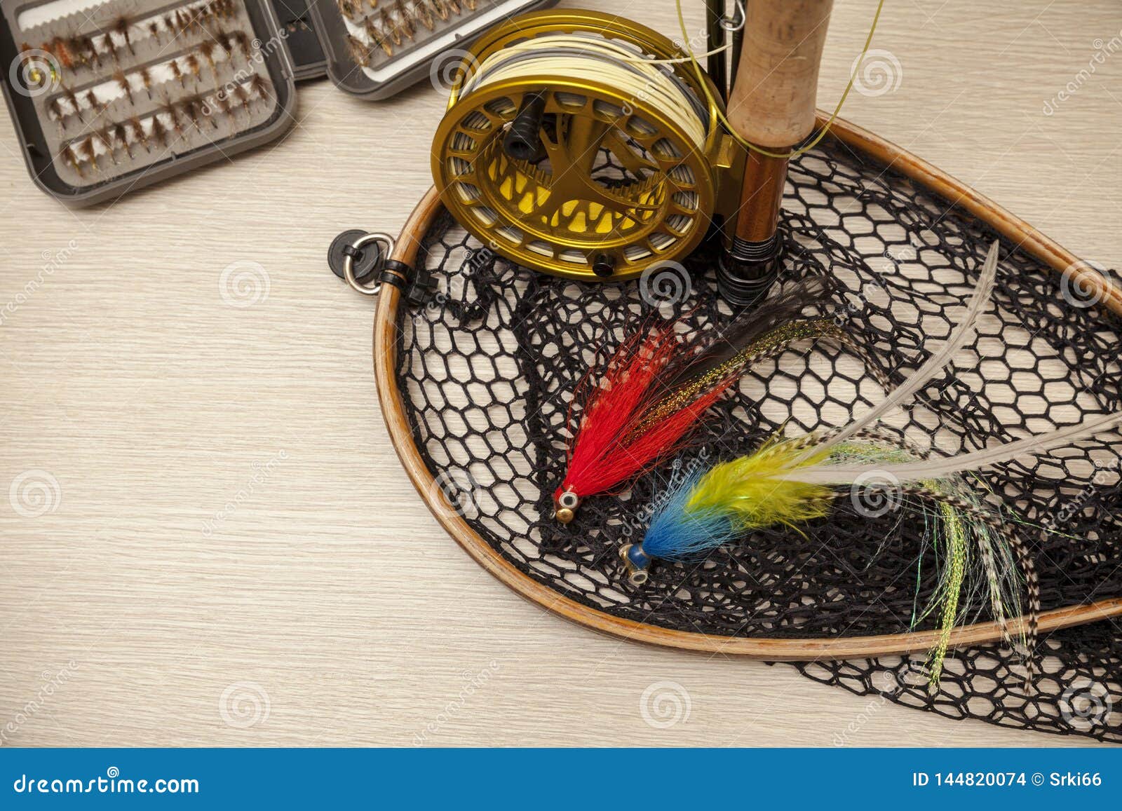 Fly fishing equipment stock photo. Image of recreational - 144820074