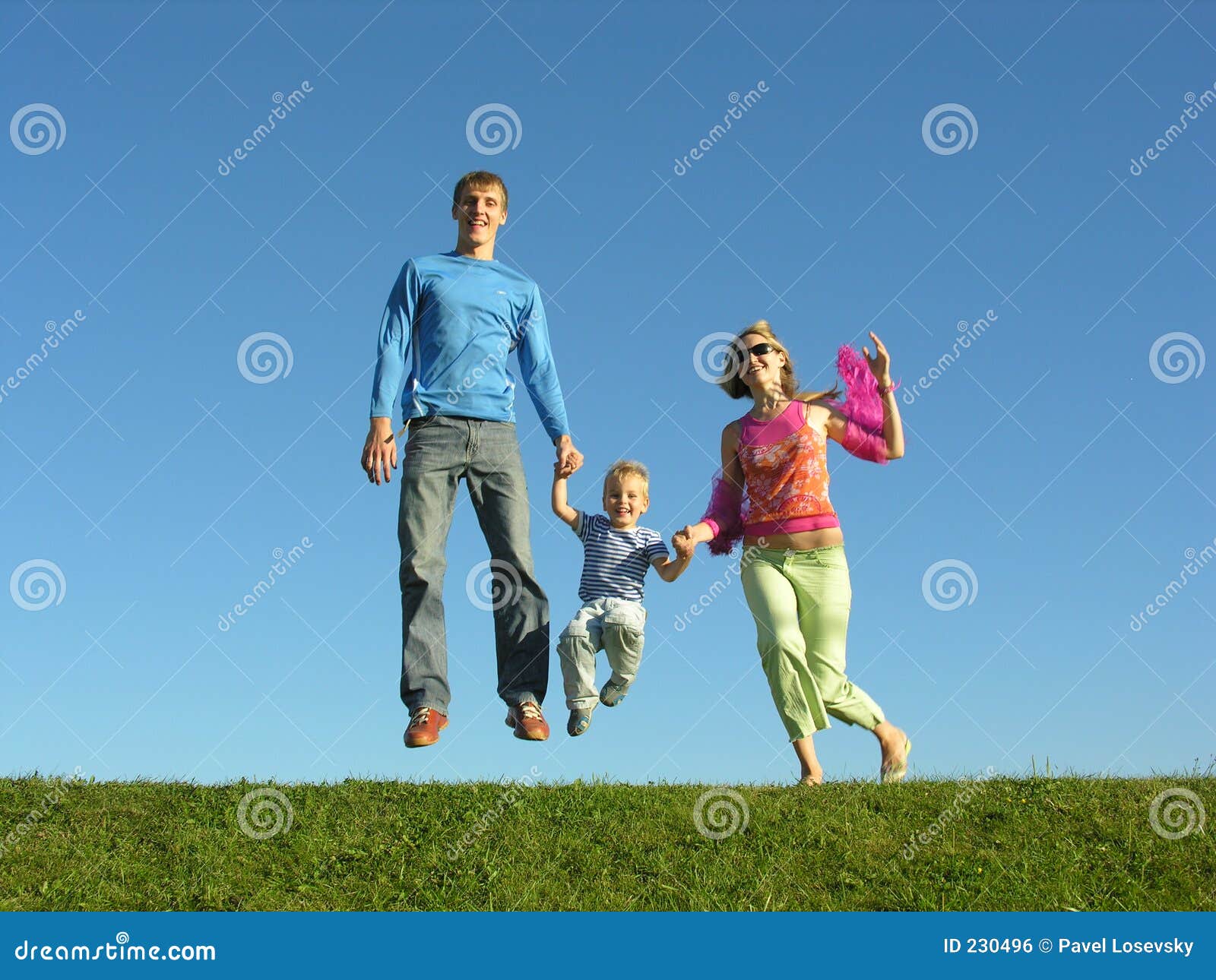 Fly Happy Family on Blue Sky 2 Stock Photo - Image of sunny, meadow: 230496