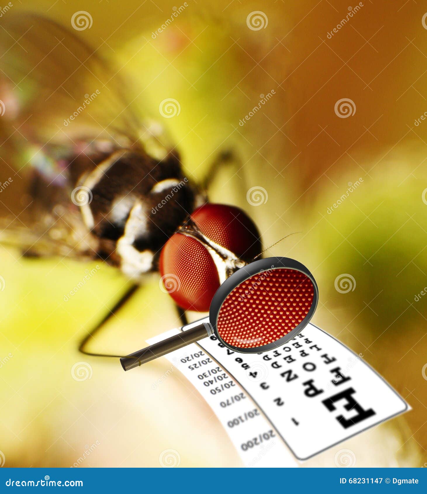 Fly Having an Eye Examination Using a Magnifying Glass Stock Image ...
