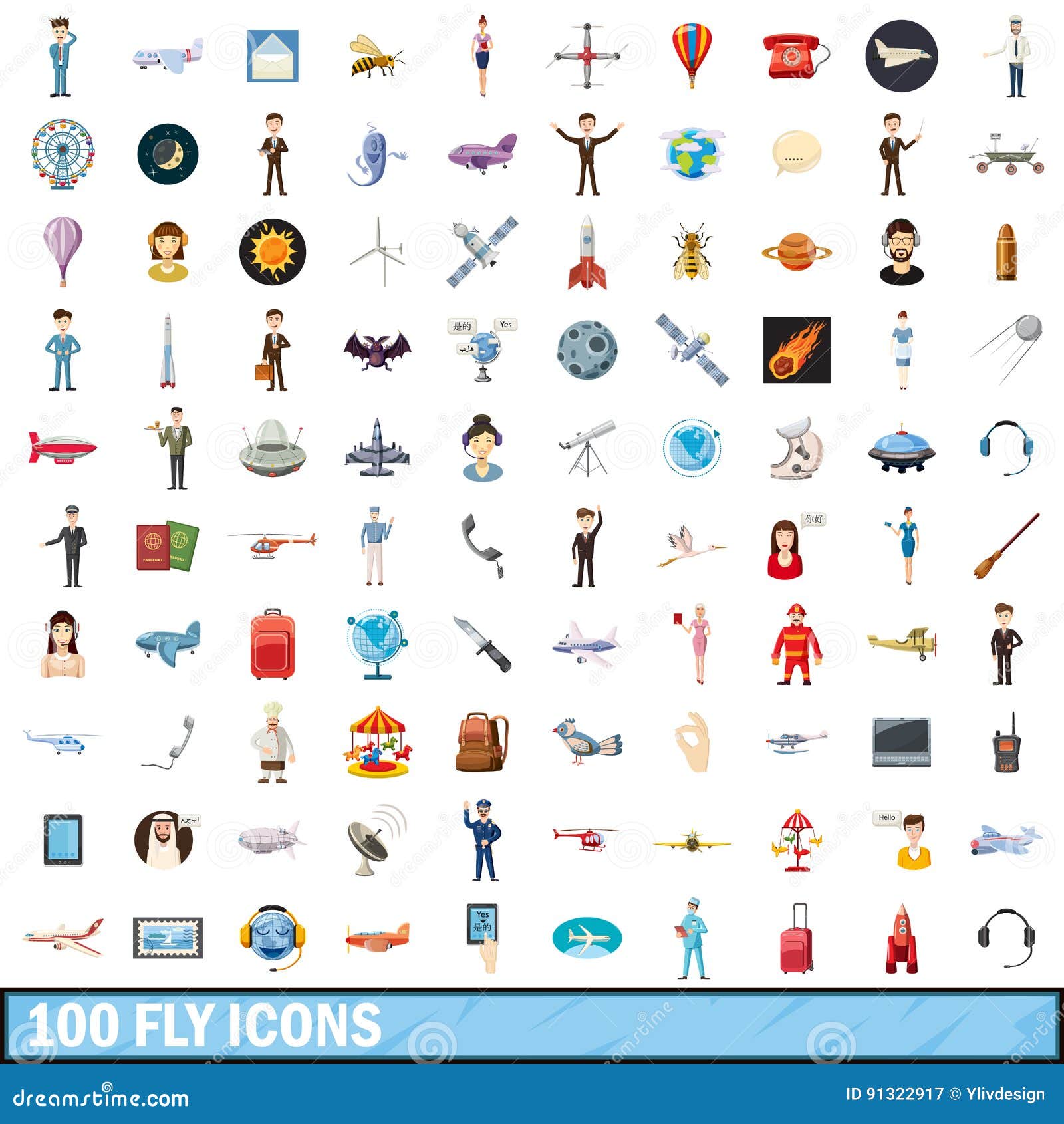 100 Fly Icons Set, Cartoon Style Stock Vector - Illustration of rocket ...