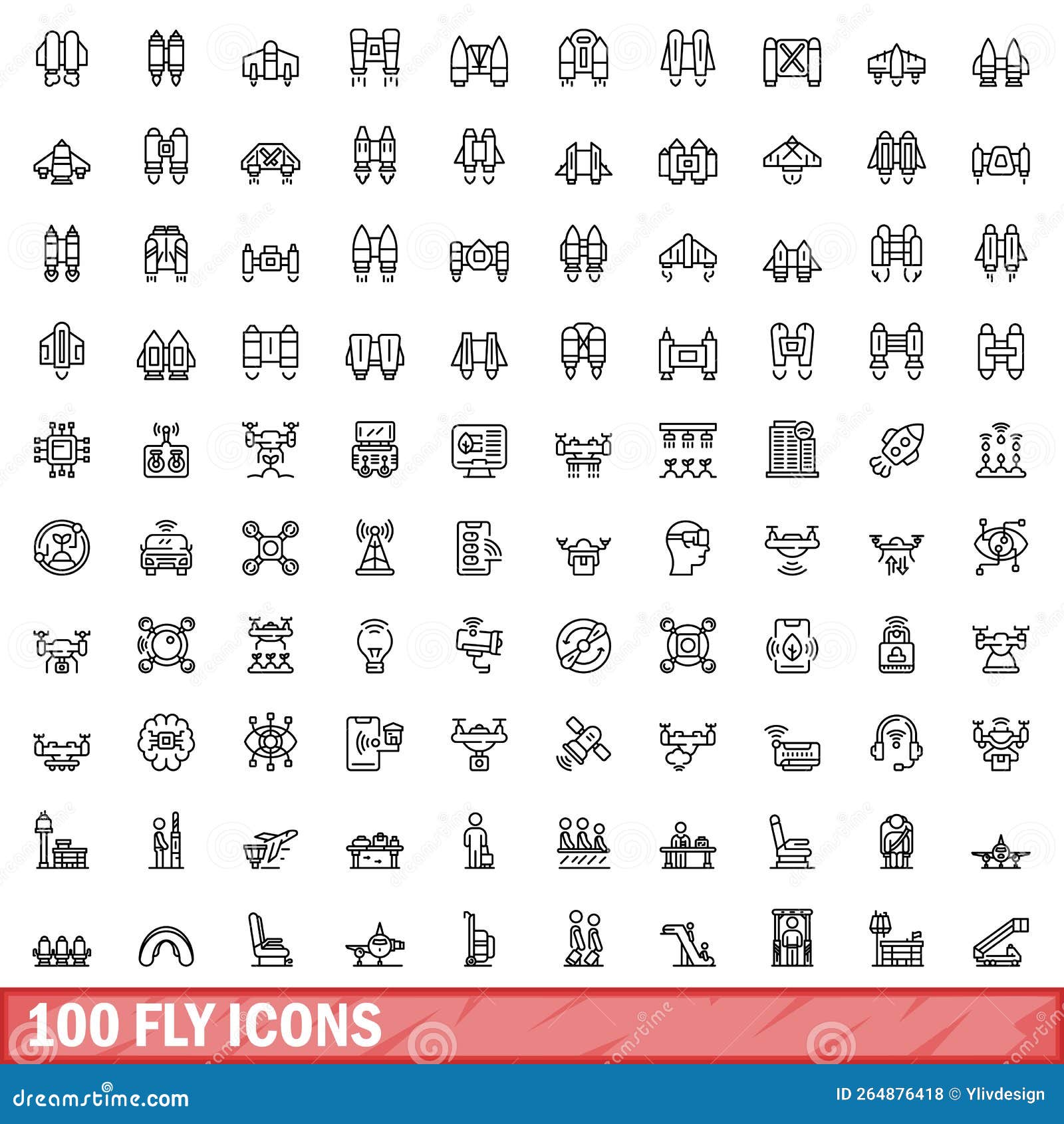 100 Fly Icons Set, Outline Style Stock Illustration - Illustration of ...