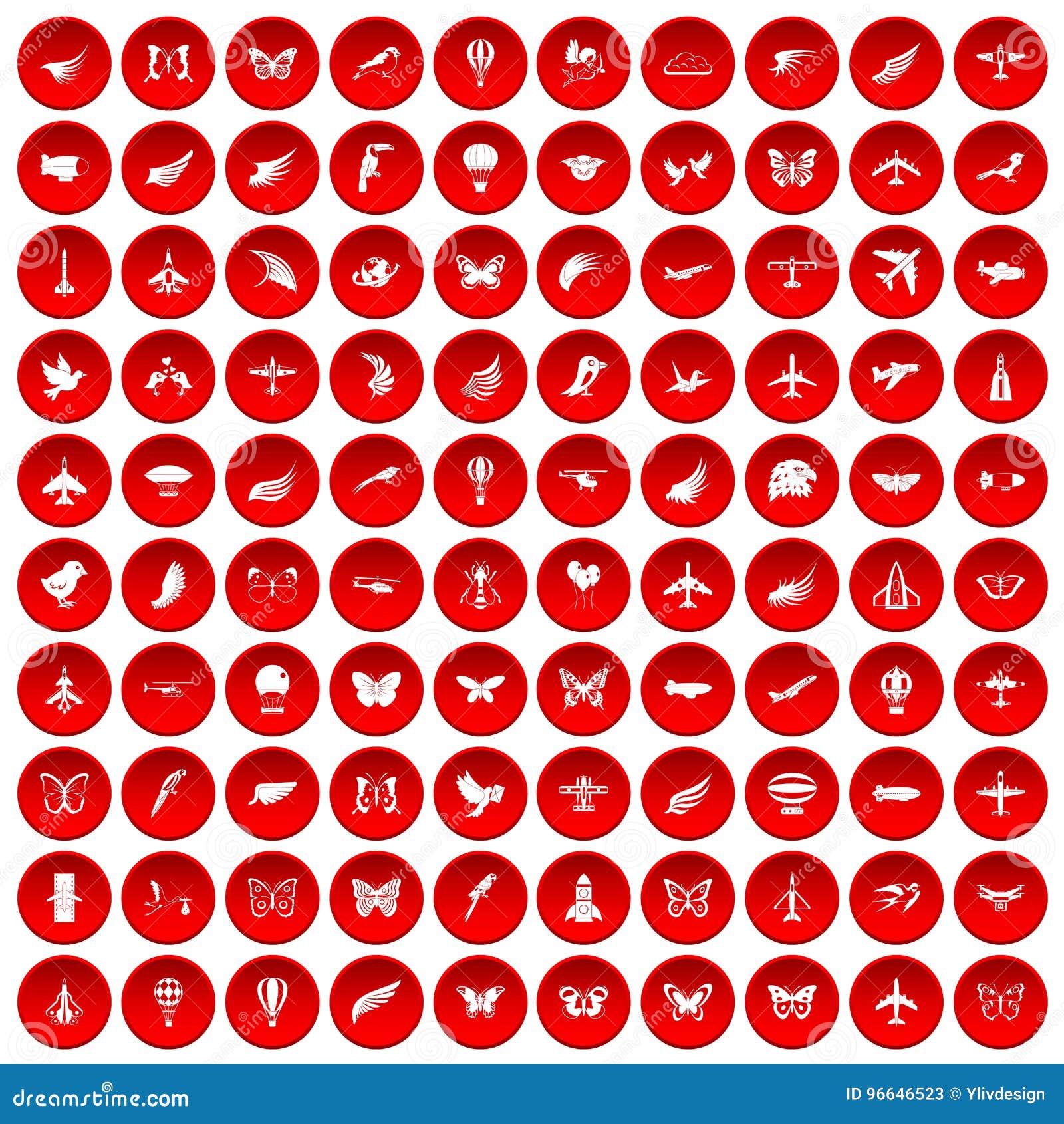 100 fly icons set red stock vector. Illustration of collection - 96646523