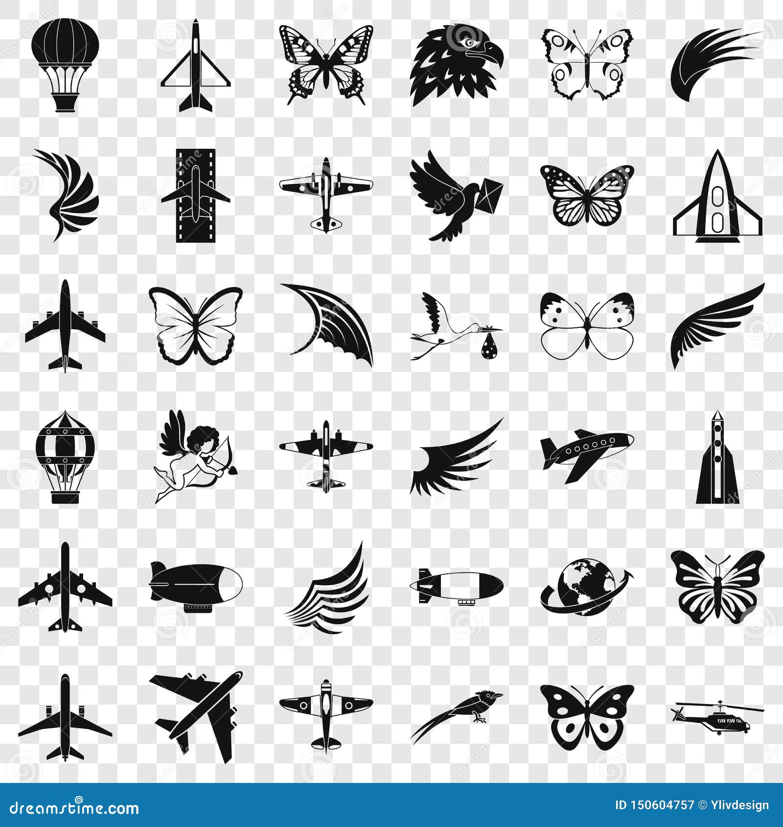 Fly icons set, simle style stock vector. Illustration of biplane ...