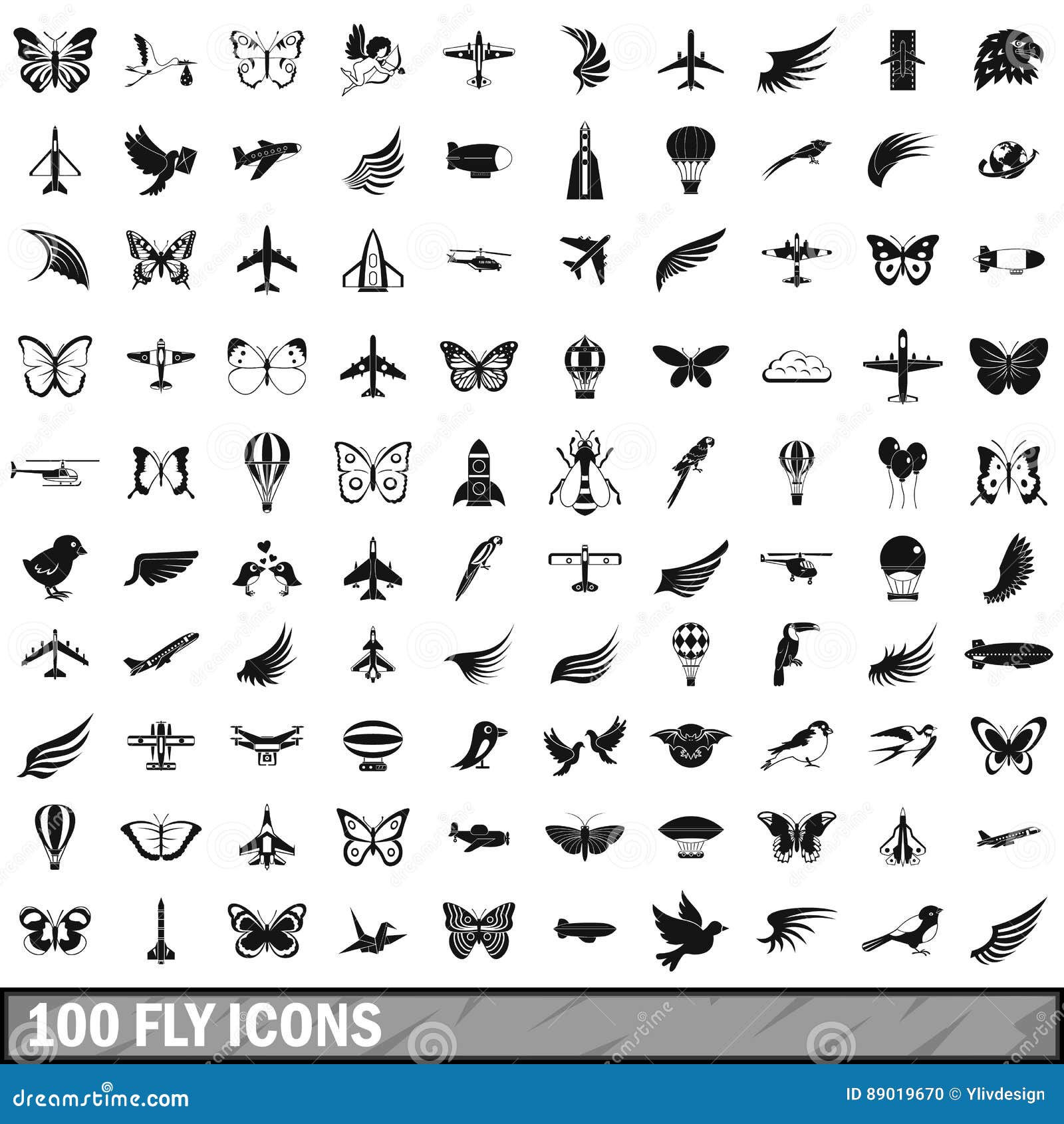 100 Fly Icons Set, Simple Style Stock Vector - Illustration of balloon ...