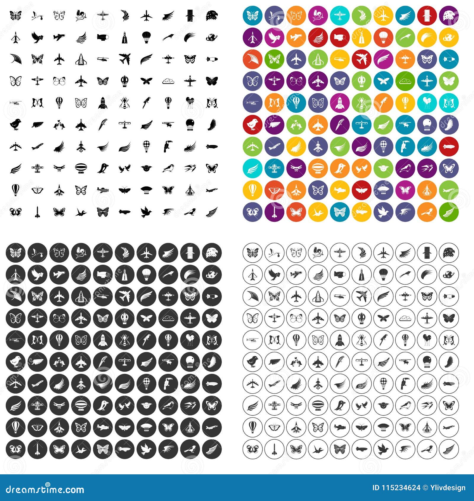 100 Fly Icons Set Vector Variant Stock Vector - Illustration of ...