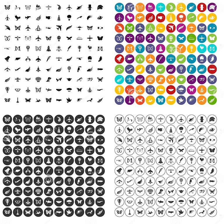 100 Fly Icons Set Vector Variant Stock Vector - Illustration of ...