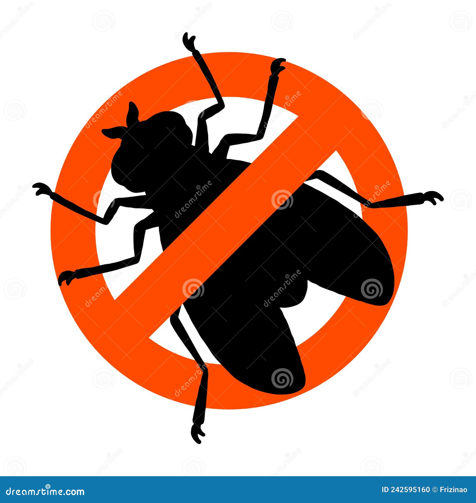 Fly Insect. Prohibition Sign. Black Silhouette. Design Element. Vector ...