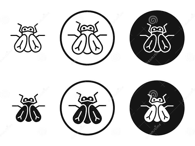 Fly Insect Vector Icon Set in Black and White Outlines Stock Vector ...