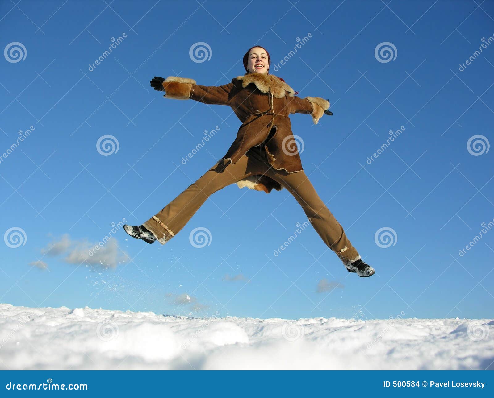 Fly jump girl. winter. 2 stock photo. Image of hill, casual - 500584