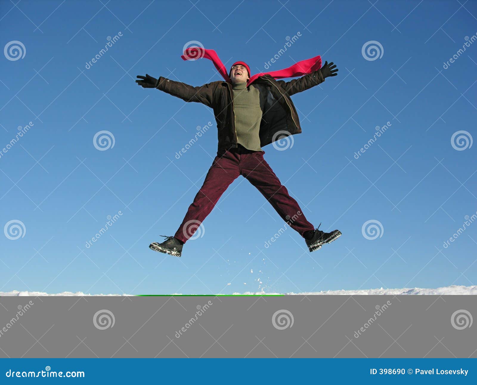 Fly jump happy man. winter stock photo. Image of caucasian - 398690