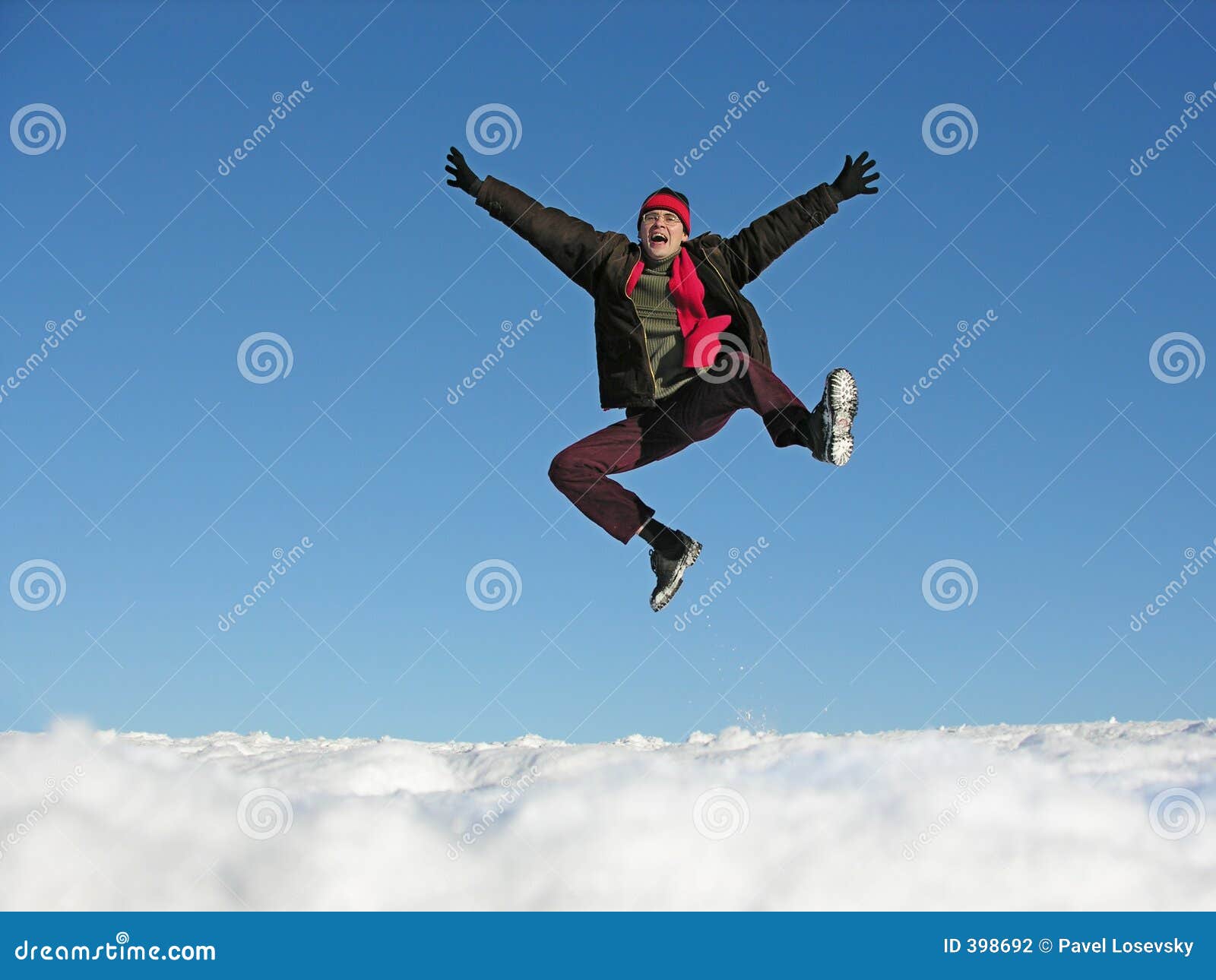 Fly jump man. winter stock photo. Image of cool, blue, full - 398692