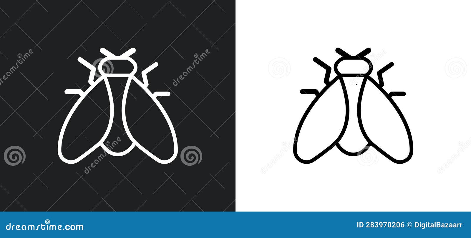 Fly Outline Icon in White and Black Colors. Fly Flat Vector Icon from ...