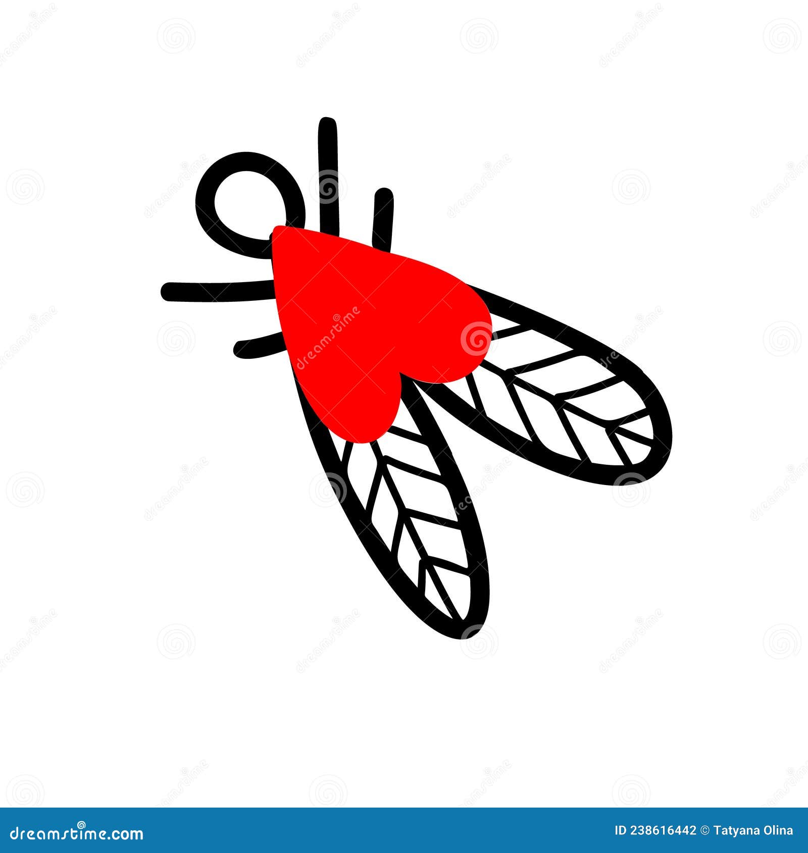 Fly with a red heart stock vector. Illustration of icon - 238616442