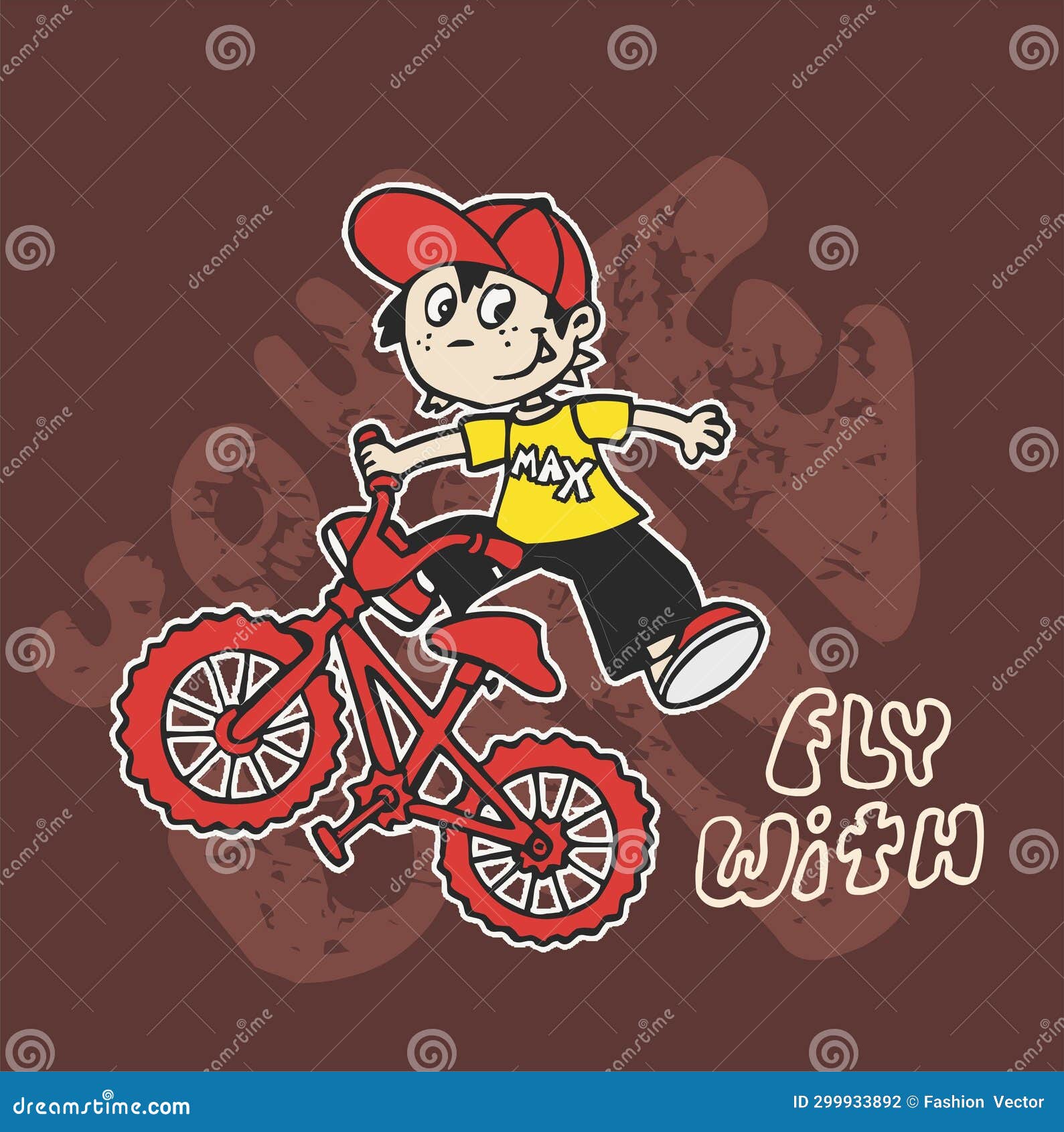 Fly Ride Kids Boys Cycling Vector Art Print Stock Vector - Illustration ...