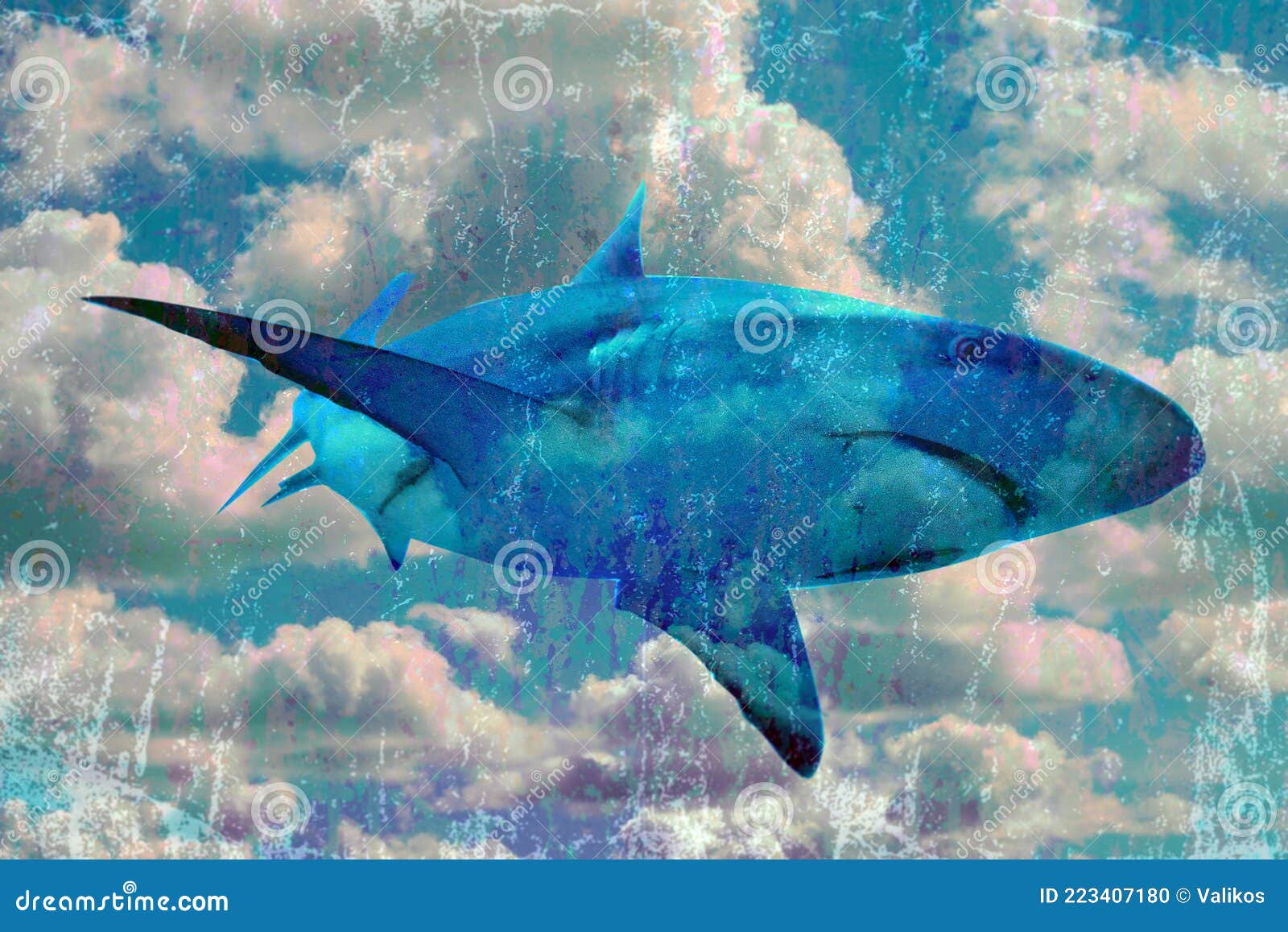 Fly shark in sky pop art stock photo. Image of abstract - 223407180