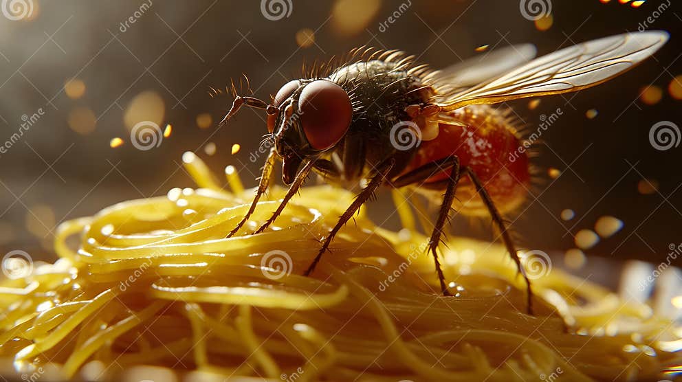 Fly Sitting on a Plate of Spaghetti, with a Dramatic Background Stock ...